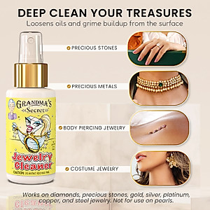 Grandma's Secret Jewelry Cleaner - Gold and Silver Jewelry Cleaner - Toxin and Chemical-Free Jewelry Cleaning Solution - Jewelry Cleaner Liquid for Office and Home Use - 3-Ounce Anti Tarnish Spray