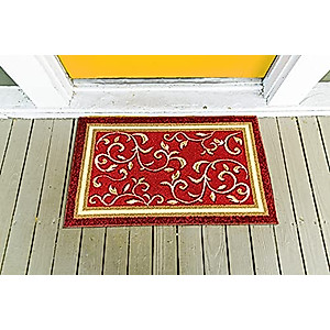 Stair Treads Non-Slip Landing Mat- Skid Resistant Rubber Back Landing Rug - Beautiful Design Landing Mat for Bottom of Stairs - Floormat - Doormat (20" x 30") Floral Red