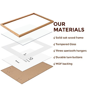 Fun Memories 16x20 Picture Frames Set of 3, Solid Oak Wood Picture Frame 16 by 20, 16x20 Frame with Mat for 11x14, 16 x 20 Frame with Tempered Glass, 16"x20" Poster Frame