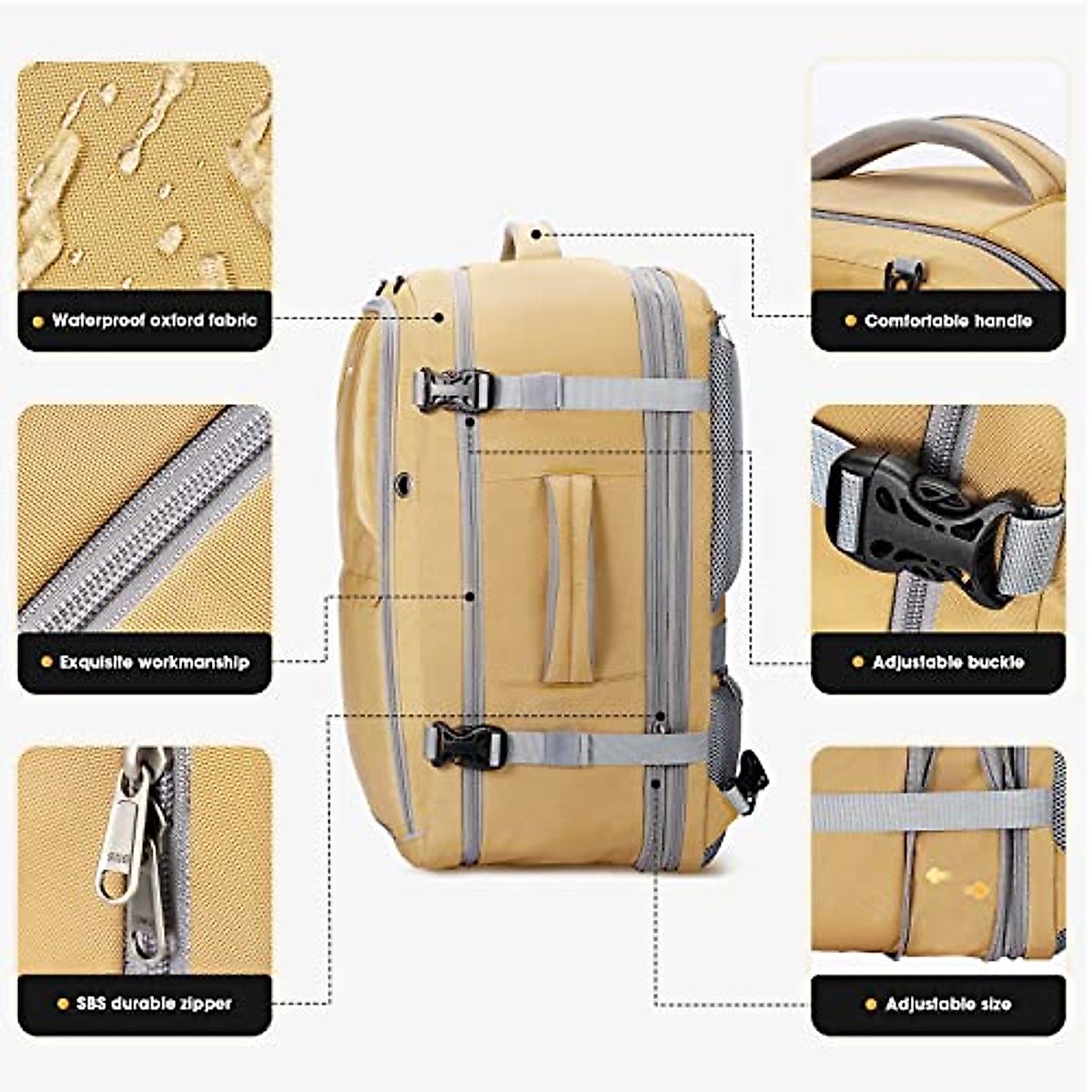 Maelstrom 40-50L Carry on Backpack,Large Travel Backpack for Men Women,17.3 Inch TSA Flight Approved Laptop Backpack with Hidden Shoe Bag, Expandable Suitcase Backpacks,father day gifts-Yellow