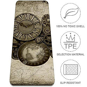 Yoga Mat, Yoga Mats for Home Workout, Workout Mat, Exercise Mats, Pilates Mat, retro clock gear pattern