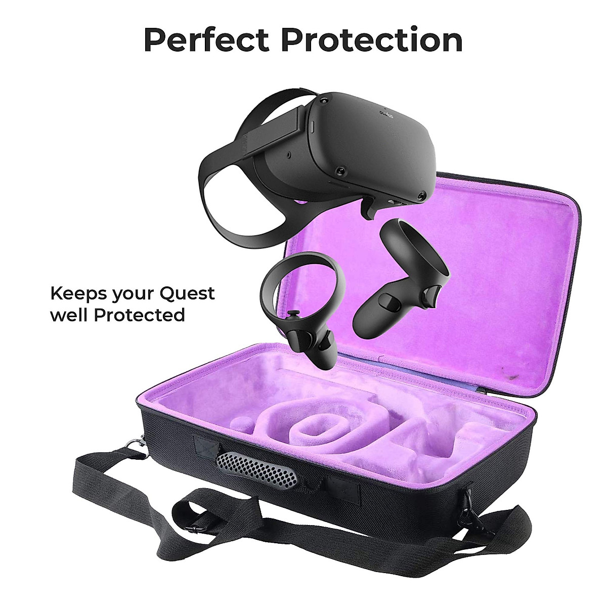 Movic® SimpleTravel™ Carrying Travel Hard Case for Oculus Quest 2 Replacement Virtual Reality VR Gaming Headset & Controller Accessories w Strap | Water Proof Cover Shell (Black+Velvet Purple)