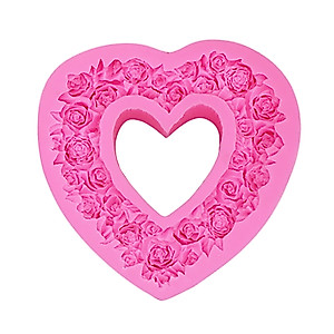 Shan-S Valentine Silicone Molds,3D Heart Rose Chocolate Molds,Fondant Mold Embossed Love Garland Mould, Heart Wreath Mould,DIY Cake Decoration Mousse Cheesecake Desserts Model Baking Pastry Tool,Pink