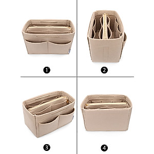 LEXSION Felt Purse Bag Organizer Insert with zipper Bag Tote Shaper Fit Speedy Neverful PM MM 8021 Beige M