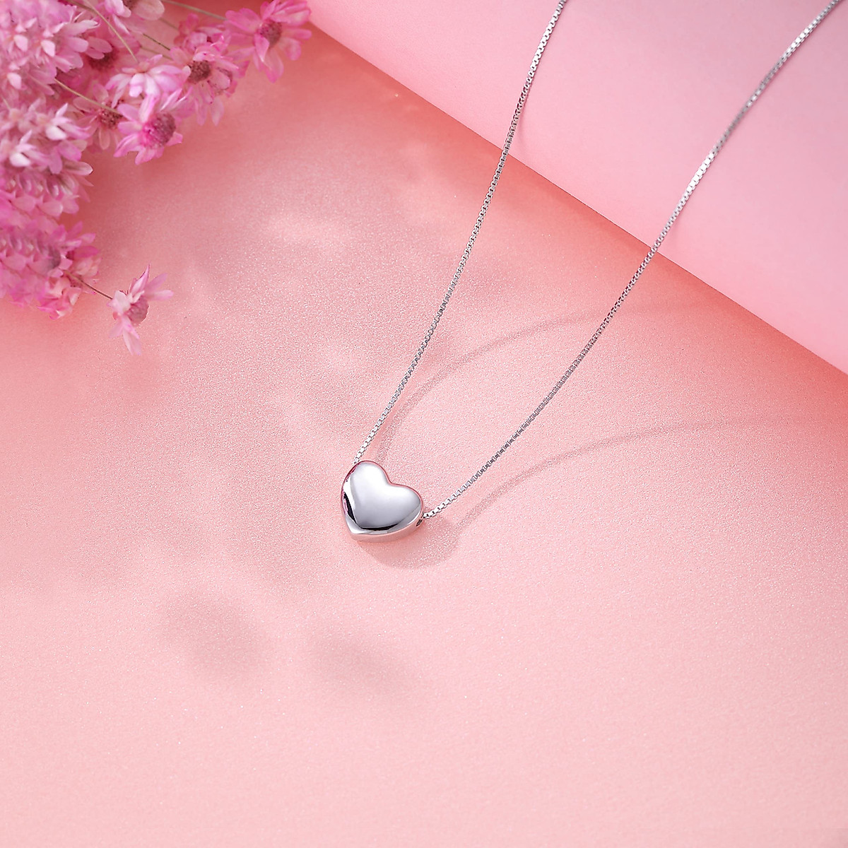 SLUYNZ Genuine 925 Sterling Silver Tiny Love Heart Pendant Necklace for Women Teens Slender Heart Tennis Necklace (A-Silver-0.8cm Heart)