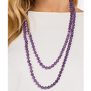 MGR MY GEMS ROCK! 60 Inch Polished Genuine Amethyst Stone Multi-layer Long Endless Infinity Beaded Necklace.