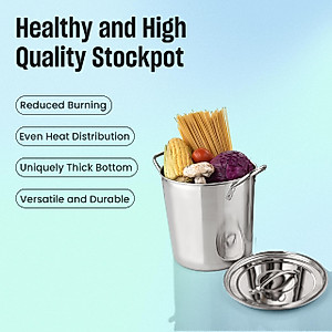 MARBELLA 12 Quart Stainless Steel Stockpot with Lid Food Grade Heavy Duty Multipurpose Stock Pot for Stew, Simmering, Soup Pot, Gas and Dishwasher Safe Rust Free Cookware Silver