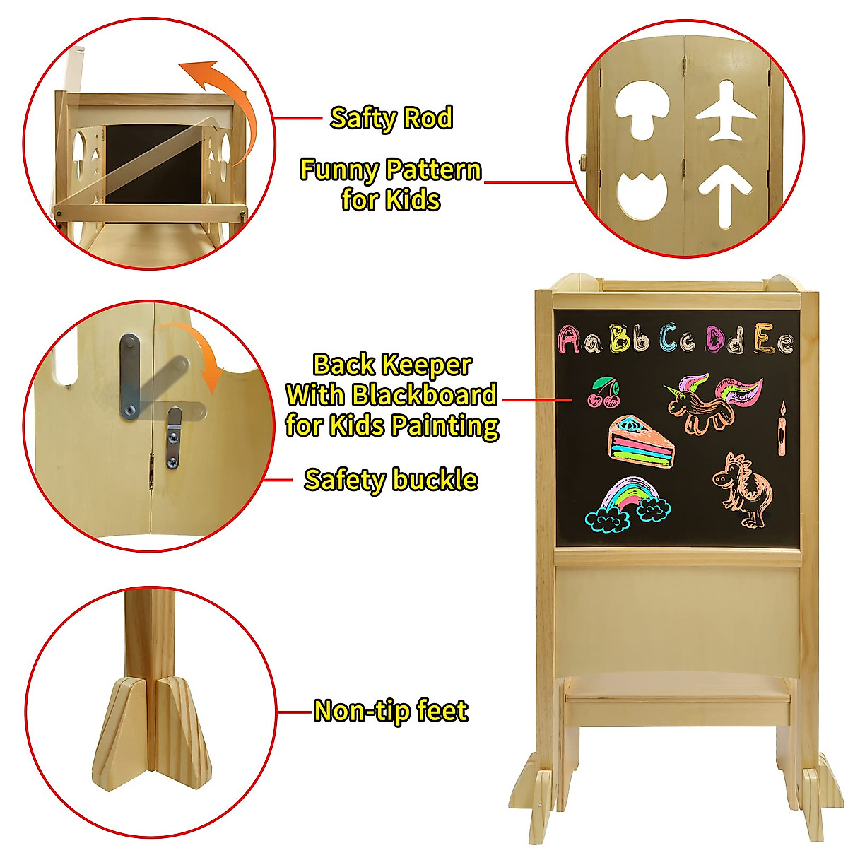 Leipal Foldable Kitchen Step Stool for Kids Toddlers with Drawing Blackboard Folding Toddlers Extra Small Stool Wooden