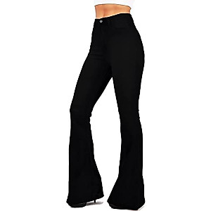 KDF Women's Black Bell Bottom Jeans for Women High Waisted Flare Bootcut Stretch Plus Size Slimming Bell Bottom Pants for Women, 10, Black