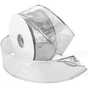 Morex Ribbon 7417.60/50-631 Morex Gleam 2.5" X 50 YD Wired Ribbon for Gift Wrapping, Silver, Flower Bouquet Ribbons for Crafts, Valentines, Baby Showers, Graduation Baskets, and Wedding Decorations
