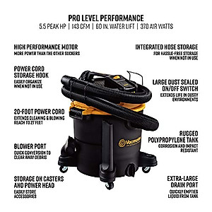 Vacmaster Professional - Professional Wet/Dry Vac, 12 Gallon, Beast Series, 5.5 HP 2-1/2" Hose (VJH1211PF0201) , Black
