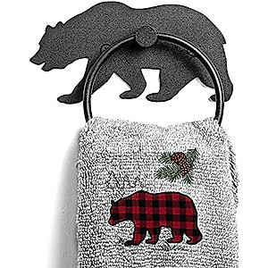 Towel Ring Holder, Rustic Bear Black Metal Country Farmhouse Décor, Wall Mounted, Hand Towel Holder for Bathroom
