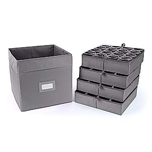 Kitchen Cube Glassware Storage Bin - Durable Polyester, Adjustable Compartments, Sturdy Interior Walls, ID Window, Kitchen Storage-Graphite