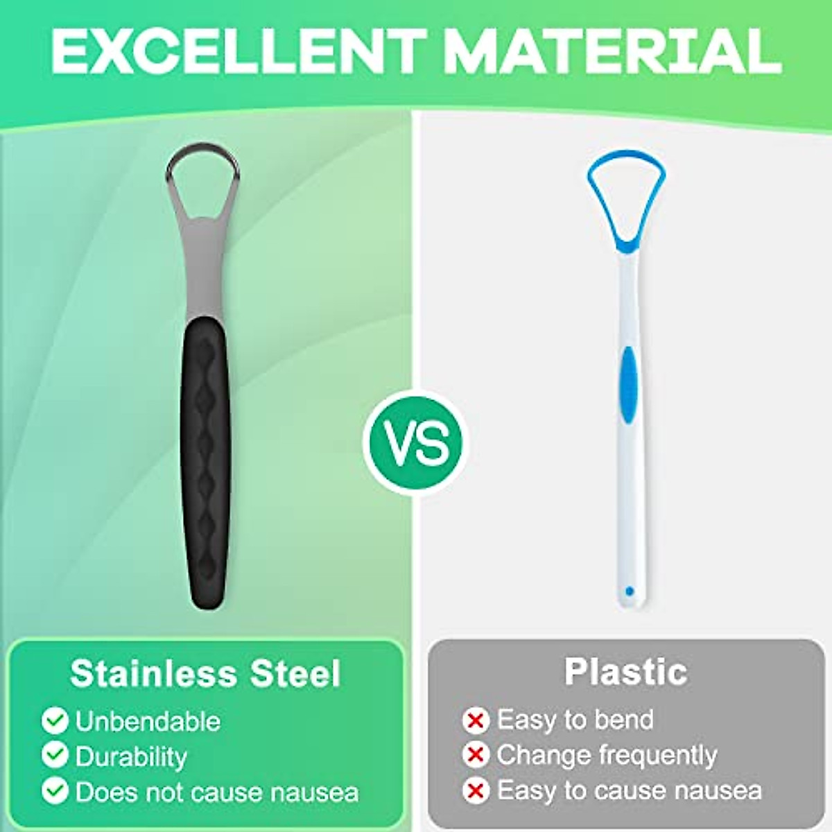 Ansevo Stainless Steel Tongue Scraper, Adult and Kid Tongue Scraper, Oral Tongue Cleaner Scrapers Tool, Portable Reusable Tongue Scraper, Reduce Bad Breath, Fresher Breath in Seconds,Black