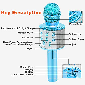 Alversun Karaoke Microphone for Kids Bluetooth Karaoke Kids Microphone Wireless Portable Handheld Singing Karaoke Machine Speaker 5 6 7 8 9 Years Old Toys Gift for Girls Boy (1 Pack, Blue)