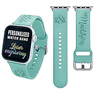 Custom Personalized Bands Compatible with Apple Watch 38mm 40mm 42mm 44mm, Name Monogram Laser Engraved Gift Soft Silicone Sport Loop Replacement Wrist Strap for iWatch Series SE/6/5/4/3/2/1