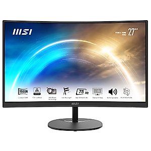 MSI Pro MP271C, 27", 1920 x 1080 (FHD), Curved VA, 75Hz, FreeSync, TUV Certified Eyesight Protection, 1ms, HDMI, Tilt