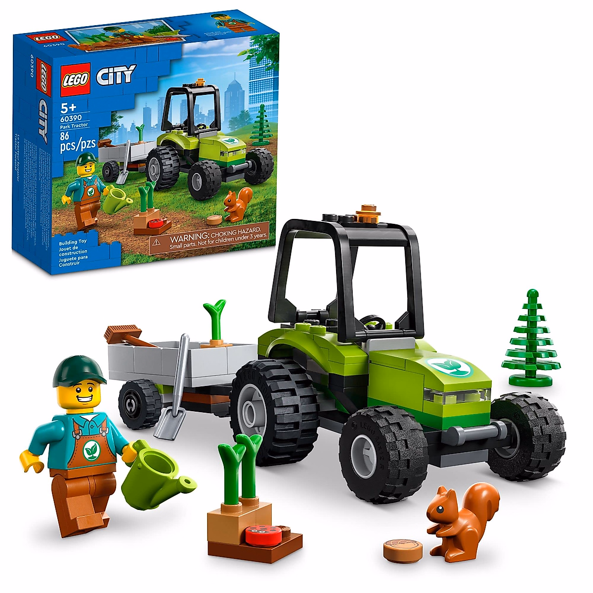 LEGO City Park Tractor 60390, Toy with Trailer for Kids Ages 5 Plus, Farm Vehicle Construction Set with Animal Figures and Gardener Minifigure, Gift Idea