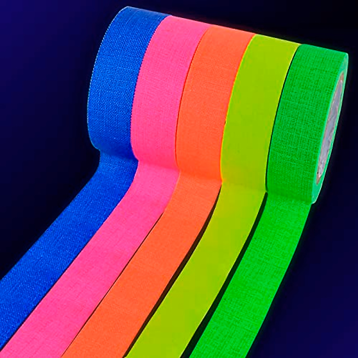 18ft Fluorescent Adhesive Tape Neon Tape - 5Pcs Glow in The Dark Gaffers Tape Color Pack 0.5 IN Wide - Gaffer Tape Multi Colored Duct Tape Multipack Blacklight Tape Art Crafts Neon Fluorescent Tape
