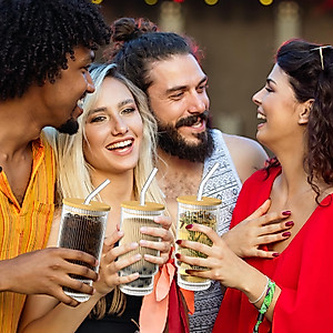 WXCWYQR Glass Cups with Lid and Straw 2 Set, 16OZ Drinking Glasses for Whiskey Cocktail Beer, Ribbed Glassware Set for Gift (2 SET)