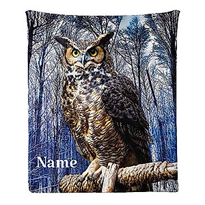 CUXWEOT Custom Blanket with Name Text Personalized Animal Owl Soft Fleece Throw Blanket for Gifts (50 X 60 inches)