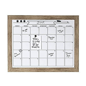 DesignOvation Beatrice Framed Magnetic Dry Erase Monthly Calendar, 23x29, Rustic Brown