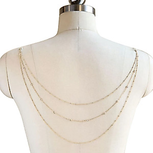 Elegant Multi Layered Rhinestone Back Chain Jewelry Crystal Bridal Back Necklace Chain Sexy Bikini Rhinestone Shoulder Chain Wedding Backdrop Jewelry for Women (Gold)