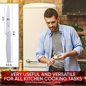 ICEL Serrated Paring Knives – Stainless Steel Kitchen Paring Knives – Small Kitchen Knives for Meal Prep – 4-inch Blade Sharp Paring Knives, White handle.
