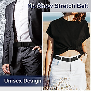 TOURZOO No Show Invisible Belt for Women/Men Elastic Web Strap Waist Stretch Belt with Flat Buckle for Jeans Pants Dresses