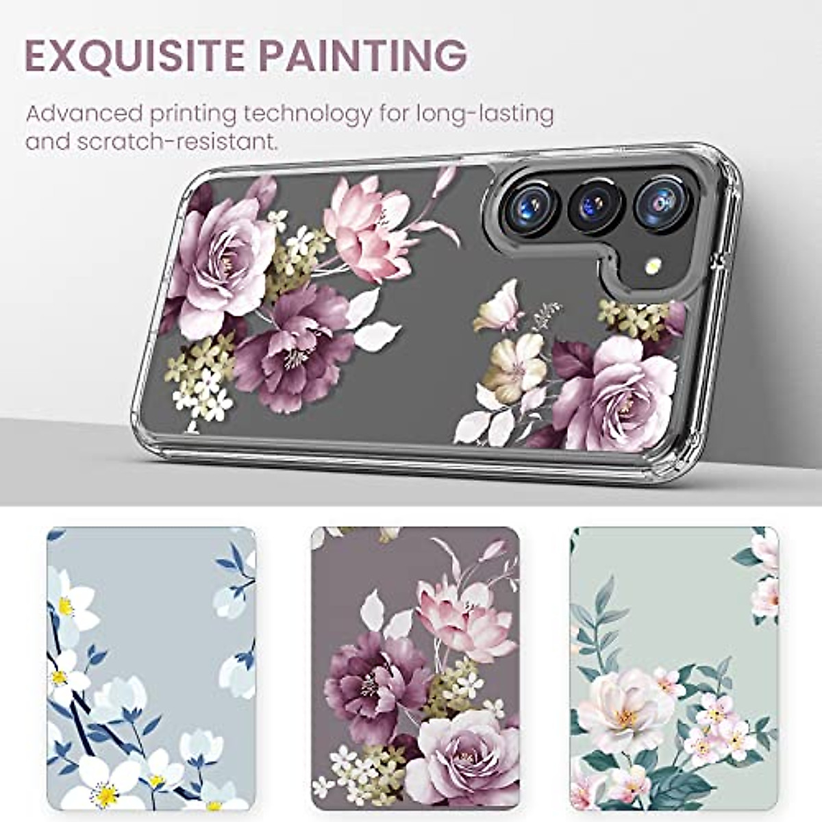 DagoRoo for Samsung Galaxy S23 Case with Tempered Glass Screen Protector, Girls Women Crystal Clear Flower Pattern Cases, Slim Fit Soft TPU + PC Shockproof Cover for Galaxy S23 (Purple)