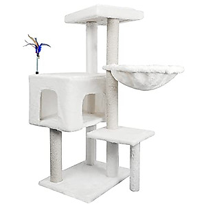 AIWIKIDE Cat Tree Has Scratching Toy with A Ball Activity Centre Cat Tower Furniture Jute-Covered Scratching Posts,Beige