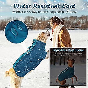 IKIPUKO Warm Dog Puffer Jacket, Zip Up Dog Coat with Harness Waterproof Dog Winter Coat for Large Medium Small Dogs Fleece High Collar Dog Snowsuit Dog Winter Jacket Reflective Dog Jacket(Green M)