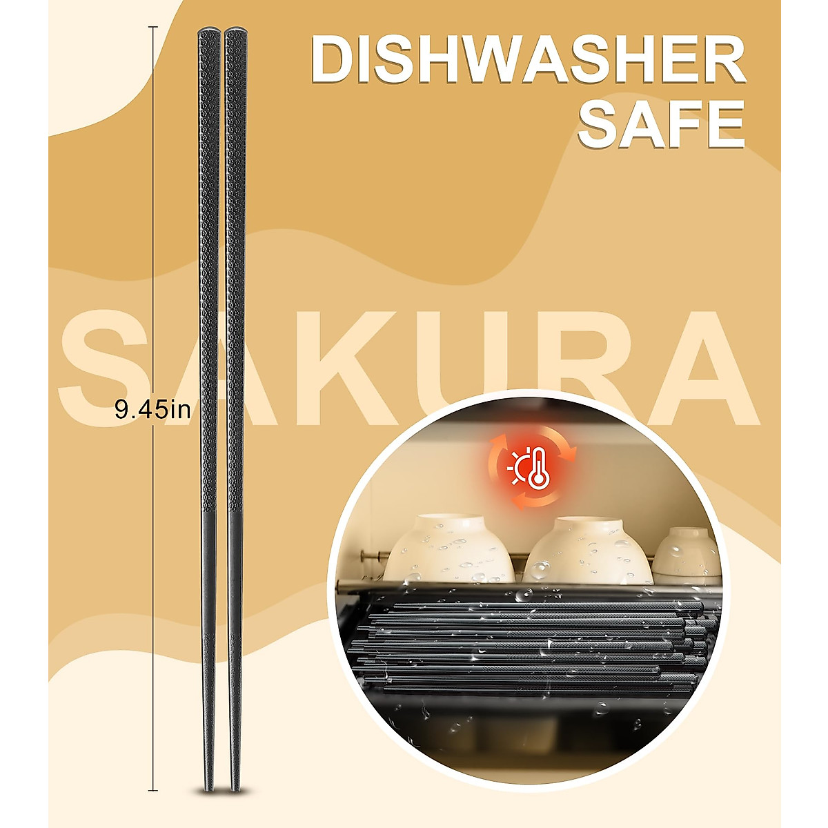 LOROTOCO 50 Pairs Chopsticks | Reusable | Dishwasher Safe | Bulk | Fiberglass | Adults | | Commercial - （9.45in）