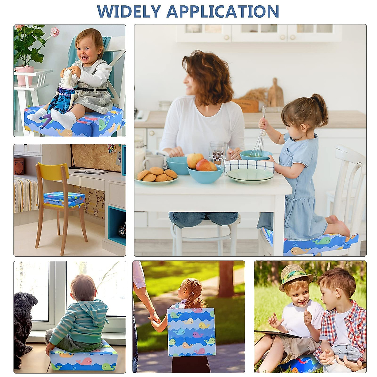 Toddler Booster Seat for Dining Table, 4inch Toddler Cushion, Portable Booster Seats Baby, Adjustable Kids Chair Heightening Booster, Washable Chair Seat Pad Mat for Kids. (Blue)