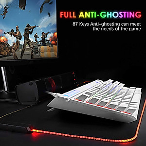 ZIYOU LANG Mechanical Gaming Keyboard,Chroma RGB 18 Kinds LED Backlit Keyboard with Wired Type C,87 Keys Anti-ghosting,Blue Switch and 4 Low Profile Switch Scroll Wheel for PC Gamers