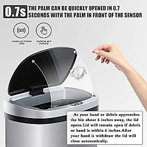 XXFBag Kitchen Trash Can 13 Gallon Garbage Can, Sensor Trash Can Touchless Stainless Steel Trash Can, Brushed Dustbin 50 Liter Motion Trash Bin Metal Waste Bin with Lid for Home Bathroom Office Restroom, Silver