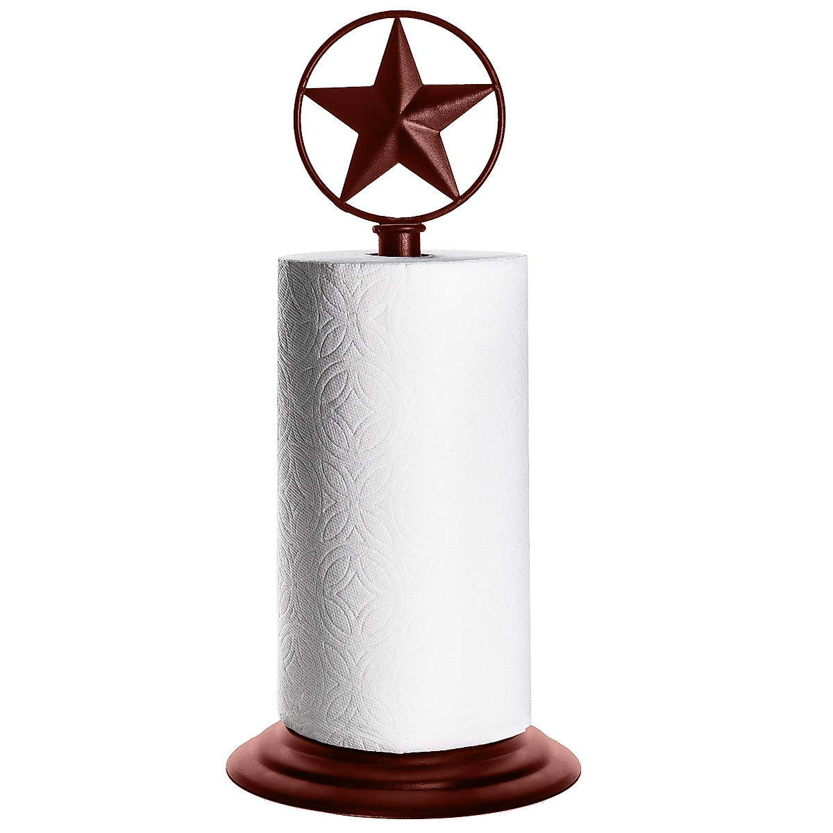 Brown Rustic Texas Star Paper Towel Holder, Napkin Holder, Salt and Pepper Shakers Holder, Country Farmhouse Iron Kitchen Counter Accessory Set Holders (Paper Towel Holder)