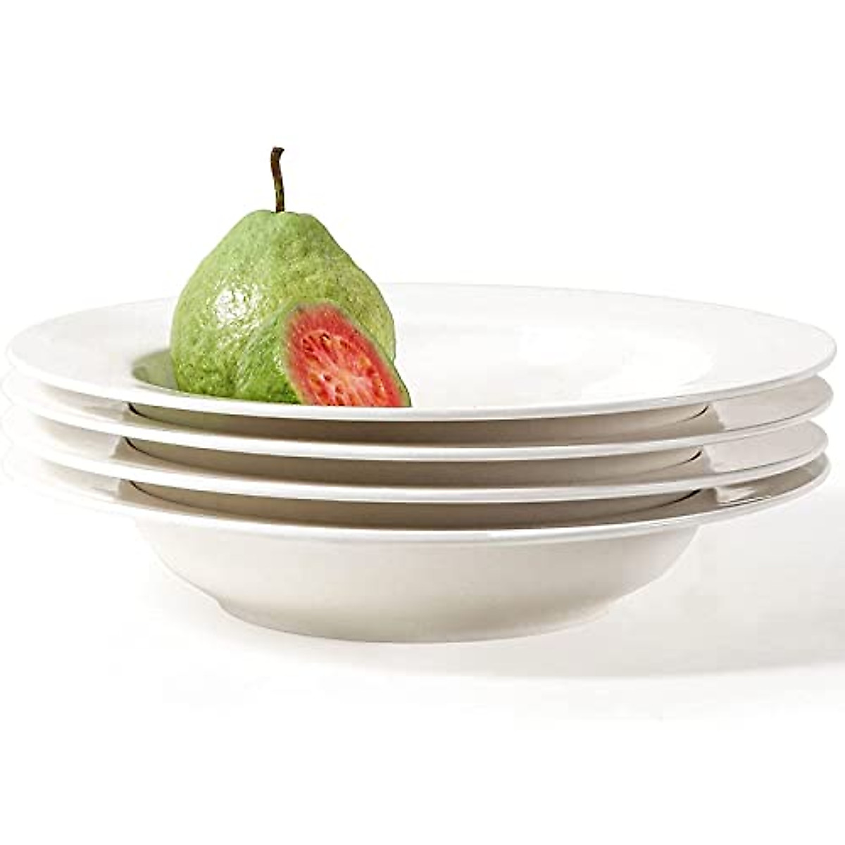 Artena Bright White 6.75 inch Asian Soup Spoons Set of 6, Ultra-fine Porcelain Tablespoon & Pasta Bowls 20oz, Large Salad Serving Bowls, 10 inch White Soup Bowls, Porcelain Pasta Bowls Set of 4