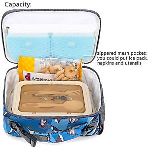 FlowFly Kids Lunch Bag, Durable Insulated School Lunch Box with Shoulder Strap and Bottle Holder, Water-resistant Thermal Small Lunch Cooler Tote for Teen Boys & Girls,Shark