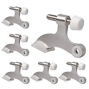 KOVOSCH 6 Pack Hinge Pin Door Stopper Brushed Satin Nickel - Adjustable Heavy Duty Hinge Pin Door Stops with White Rubber Bumper Tips