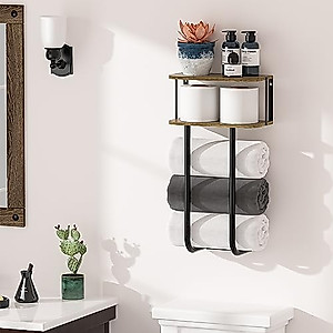 HomeDePal Towel Racks for Bathroom with 2-Tier Wood Shelf, Bathroom Shelves Wall Mounted with Bath Towel Storage, Towel Holder for Bathroom Wall, Floating Shelves Over Toilet, Bathroom Wall Organizer