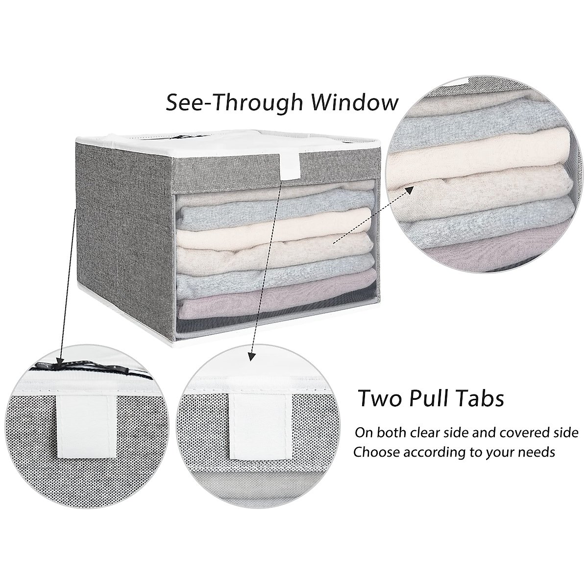 StorageWorks Closet Storage Bins with Clear Window 3 pack, 32L Storage Bins with Lids, Decorative Storage Boxes with Lids and Soft Rope Handles 3 pack