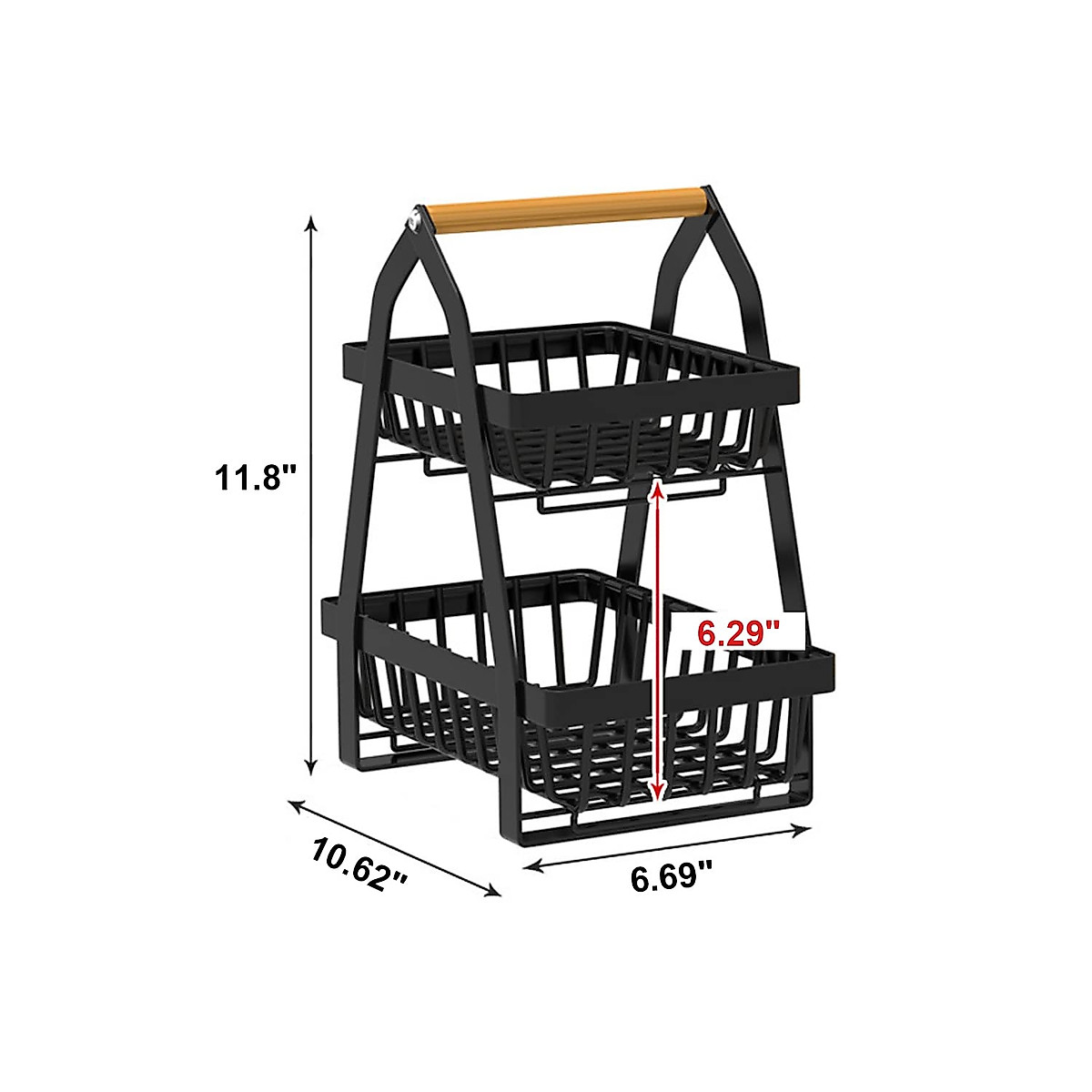 ZUOVAOV 2 Tier Countertop Fruit Basket, Removable Metal Rectangular Wire Basket, Black Vegetable Bread Basket Storage Rack, Kitchen Table Top Fruit Bowl (Black)