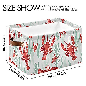 Lobster Storage Basket Set of 2 Large Fabric Beach Storage Basket Bins Box Cube with Handles Collapsible Closet Shelf Clothes Organizer Basket for Nursery Bedroom