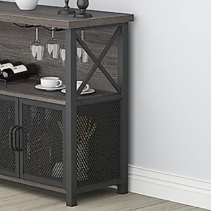 LVB Wine Bar Cabinet, Industrial Coffee Bar Cabinet for Liquor and Glasses, Modern Sideboard Buffet with Storage Rack, Rustic Liquor Home Bar for Kitchen Dining Living Room, Dark Gray Oak, 47 Inch