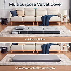 LINSY LIVING Twin XL Folding Mattress, 4 Inch Trifold Mattress with Soft Cover, Memory Foam Mattess, Foldable, Portable, Remoable&Washable Cover, Easy Storage, Twin XL Siz, 80" * 38", Grey