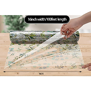 Whaline Eucalyptus Cellophane Wrap Roll Greenery Clear Wrapping Paper Green Leaves Plastic Gift Basket Wrap for Wedding Birthday Baby Shower Party Candy Treat DIY Craft Supplies, 32 Inch x 100 Ft