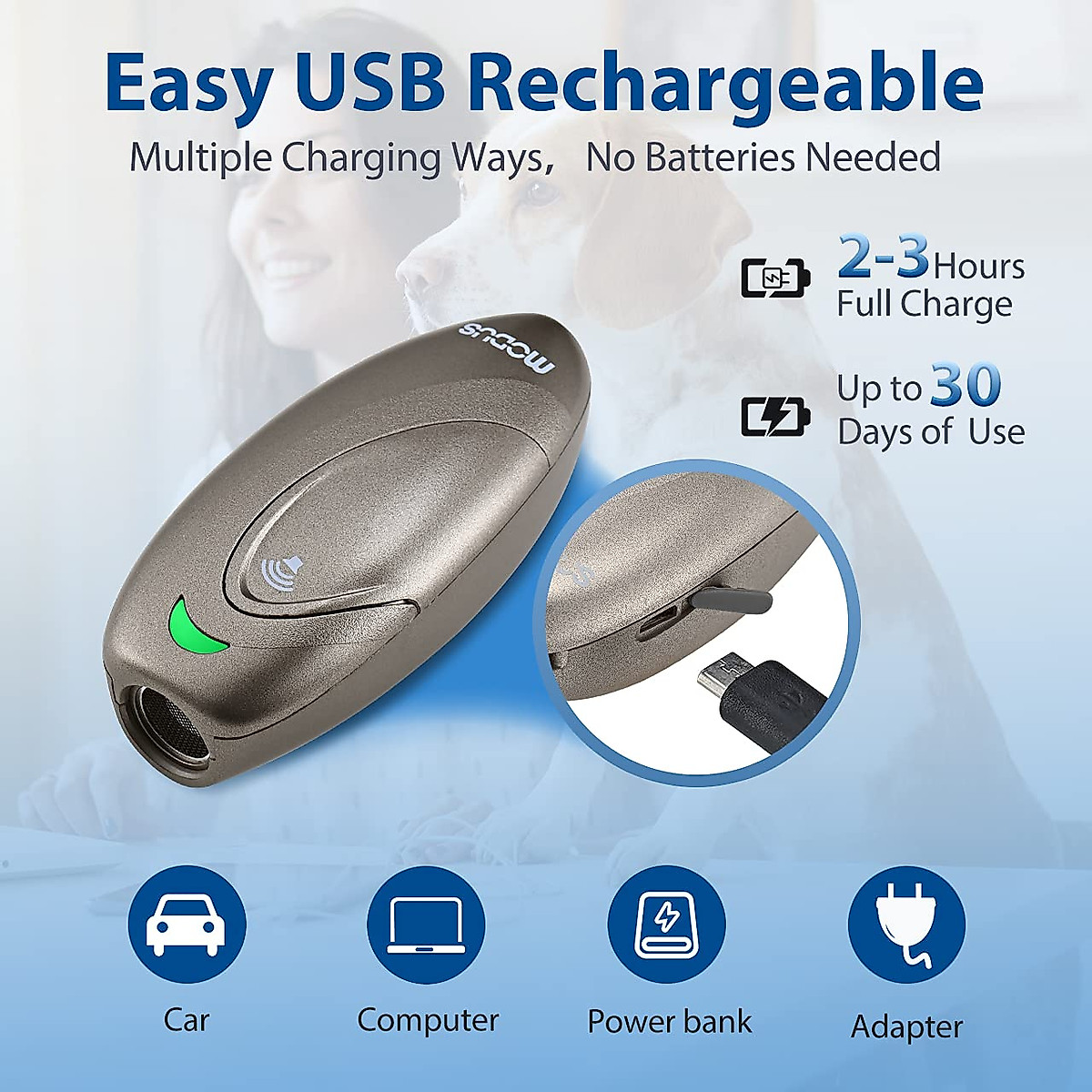 MODUS Ultrasonic Dog Barking Deterrent, 2-in-1 Dog Training and Bark Control Device,Bark Collar Alternative Anti-Barking Device,Most Effective Behavior Aid - Barking Silencer Indoor/Outdoor