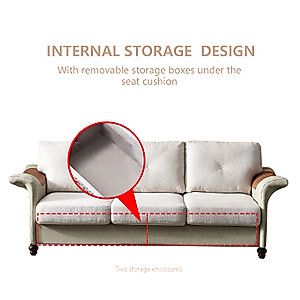 Myshle Furniture Linen Fabric Faux Leather Solid Wood Legs Upholstered Couches Sets with 3-Seat Sofa, Loveseat for Living Room,Beige