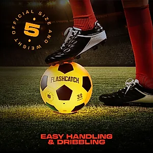FlashCatch Light Up Soccer Ball - Glow in The Dark - NO 5 - Sports Gear Easter Gifts for Boys & Girls 8-15+ Year Old - Kids, Teens Gift Ideas - Cool Boy Toys Ages 8 to 15 Glowing Night Activity